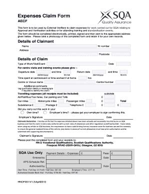 Fillable Online Sqa Org Expenses Claim Form Sqa Fax Email Print