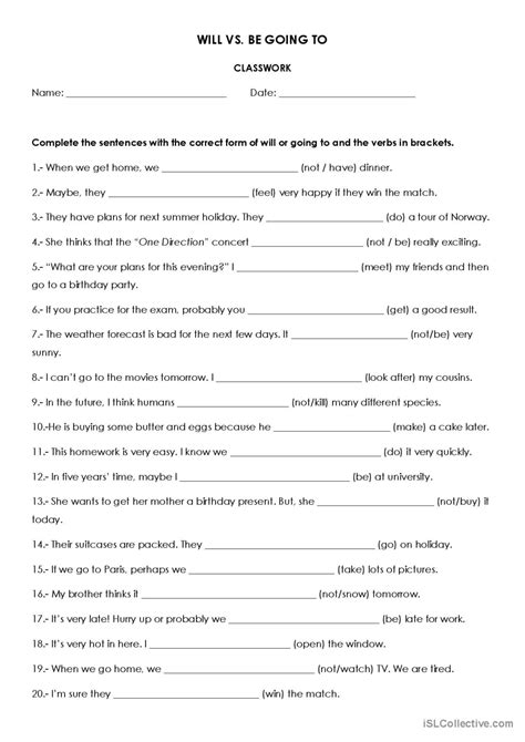 Will vs Going to Español ELE hojas de trabajo pdf doc
