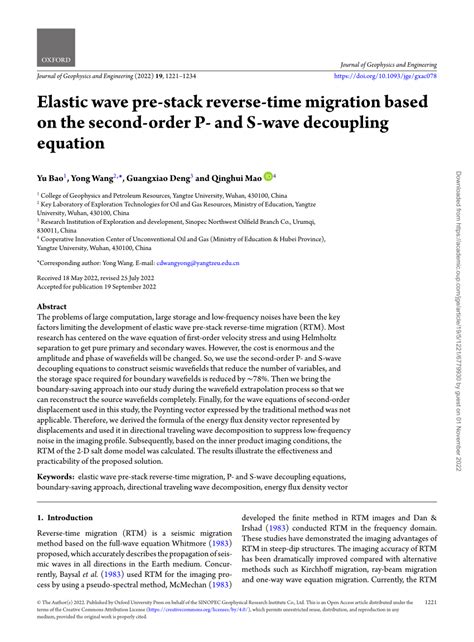 pdf elastic wave pre stack reverse time migration based on the second order p and s wave