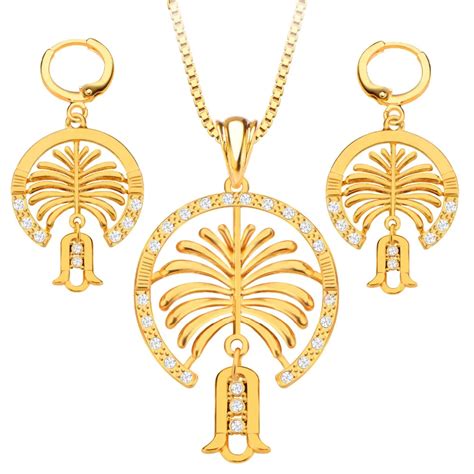 New Luxury Dubai Jewelry Sets Gold Color Necklace Earrings Set Arab