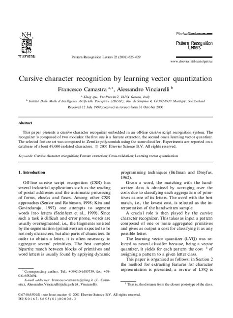 pdf cursive character recognition by learning vector quantization alessandro vinciarelli