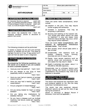 Fillable Online Health Qld Gov Arthrogram Patient Information And