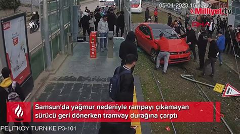 Otomobilin tramvay durağında çarptığı kaza kamerada Dailymotion Video