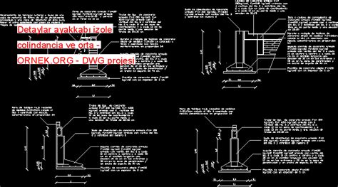 Detaylar ayakkabı izole colindancia ve orta dwg projesi Autocad Projeler