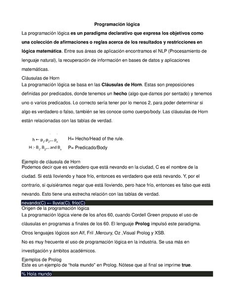 programacion logica programación lógica la programación lógica es un paradigma declarativo que