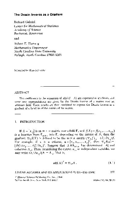 pdf the drazin inverse as a gradient robert hartwig