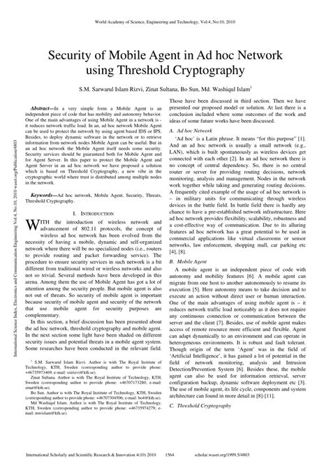pdf security of mobile agent in ad hoc network using threshold cryptography