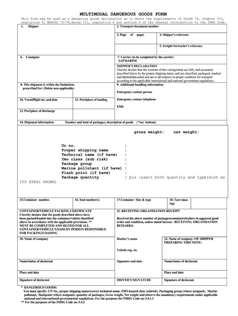 Imdg Dangerous Goods Declaration Form Fillable Printable Forms Free