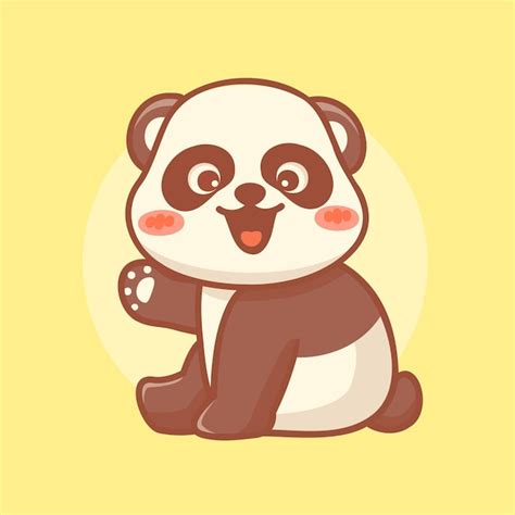 Premium Vector Cute Kawaii Baby Panda Sitting And Waving Paw Cartoon