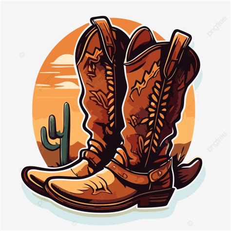 Botas Vaqueras Cinceladas En Desierto Vector Ilustración Clipart PNG