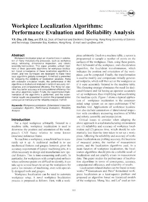 pdf workpiece localization algorithms performance evaluation and reliability analysis