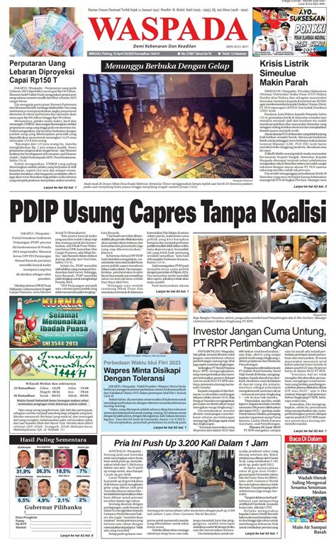Waspada Minggu 16 April 2023 Epaper Harian Waspada