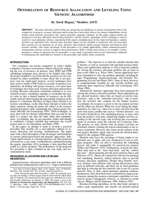 resource leveling using genetic algorithms pdf mathematical optimization genetic algorithm