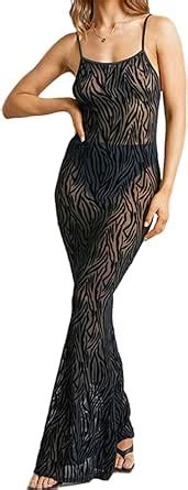 Amazon ZEBAN Women Skims DressPrint Backless Mesh See Through