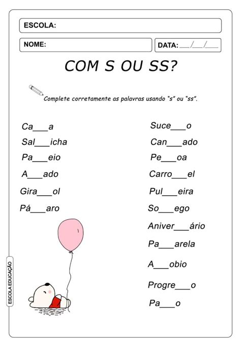 Atividades S E Ss Para Imprimir Escola Educa O
