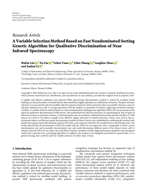 pdf a variable selection method based on fast nondominated sorting genetic algorithm for