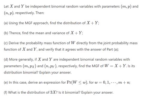 solved let x and y be independent binomial random variables