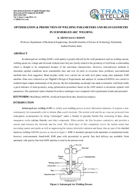 pdf optimization and prediction of welding parameters and bead geometry in submerged arc welding