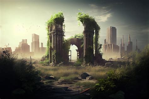 Premium Photo Ruins Overgrown By Plants In Background The Last