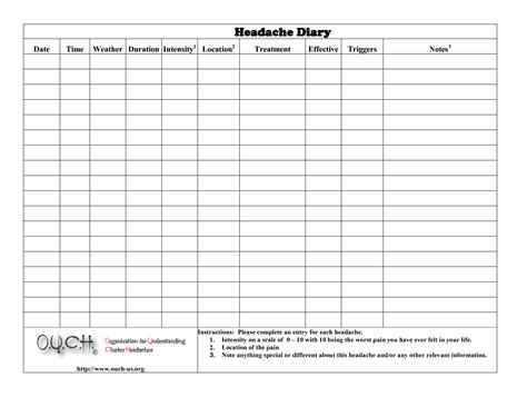 Printable Headache Diary
