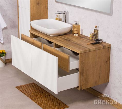 Grekon Venus szafka łazienkowa dąb naturalny 120 cm z blatem i umywalką