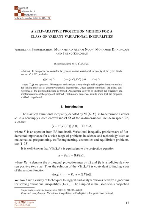 pdf a self adaptive projection method for a class of variant variational inequalities