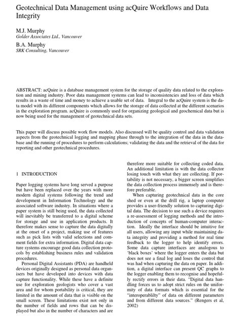 bmurphy geotechnical data management using acquire 2007 pdf spreadsheet databases