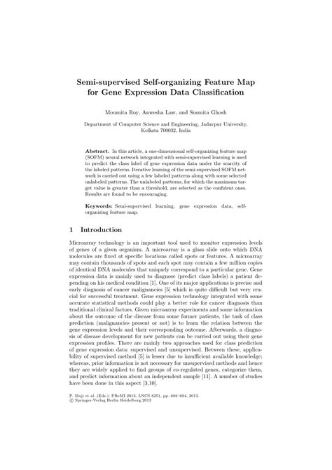 pdf semi supervised self organizing feature map for gene expression data classification
