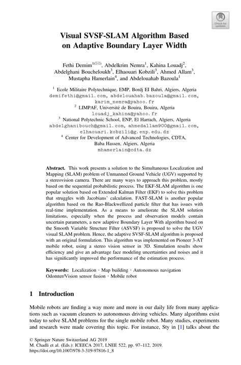 pdf visual svsf slam algorithm based on adaptive boundary layer width