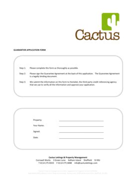 Fillable Online Cactuspropertymanagement Co GUARANTOR APPLICATION FORM