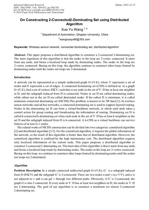 on constructing 2 connected2 dominating set using distributed algorithm scientific