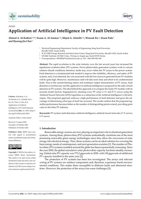 pdf application of artificial intelligence in pv fault detection