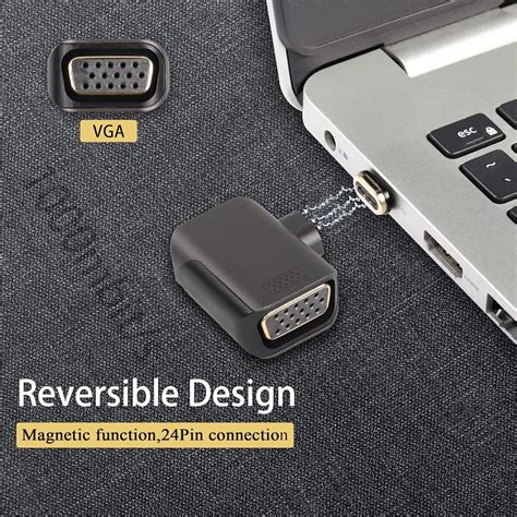 QIANRENON USB C To VGA Magnetic Adapter Type C Male To DB15 Female 90