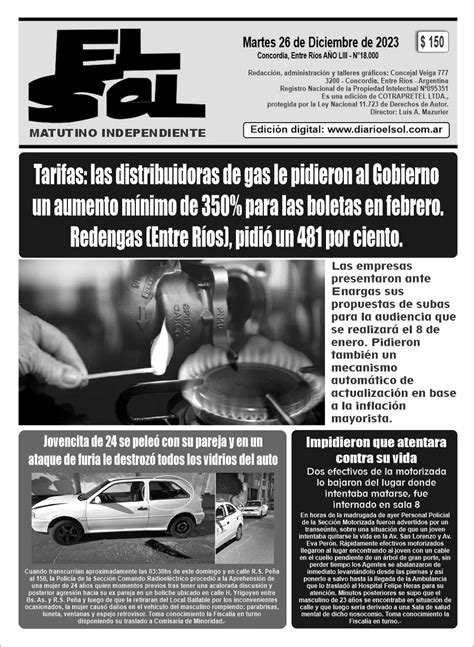 Tapa Edición Impresa Martes 26 de diciembre