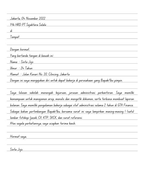 Contoh Surat Lamaran Kerja Tulis Tangan Dan Format Penulisan Atma