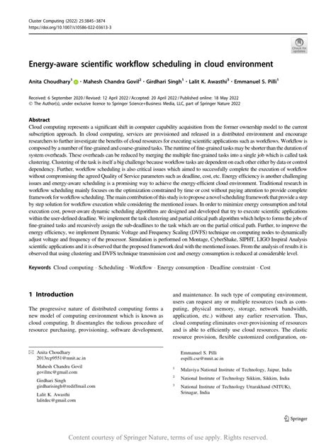 energy aware scientific workflow scheduling in cloud environment request pdf