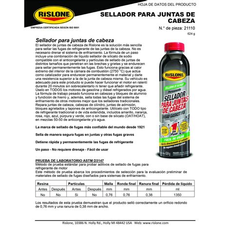Rislone Sellador De Empaque De Cabeza 624g