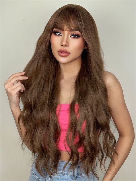 Brown Collar Synthetic Fiber Bangs Wig Embellished Wigs Accs Popular