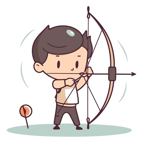 Niño apuntando con arco y flecha al estilo de los dibujos animados