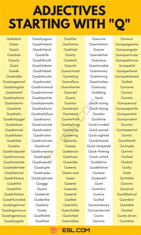 Adjectives That Start With Q 200 Q Adjectives In English 7ESL