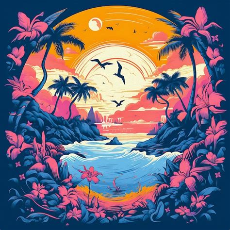 Une Affiche Pour Une Sc Ne De Plage Avec Des Palmiers Et Un Coucher De