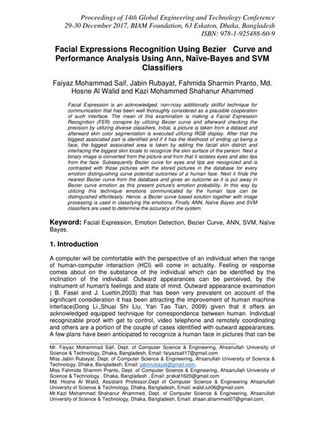 pdf facial expressions recognition using bezier curve and performance analysis using ann