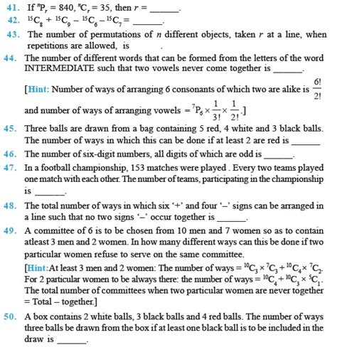 class 11 important questions for maths permutations and combinations aglasem schools