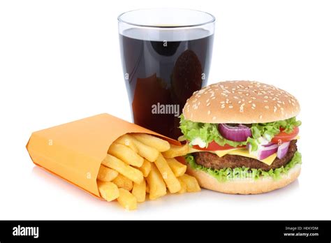 Cheeseburger Hamburger And French Fries Menu Meal Combo Cola Drink Fast