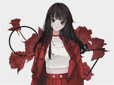 Anime Anime Girls Black Hair Red Frontal View 2482x1861 Wallpaper