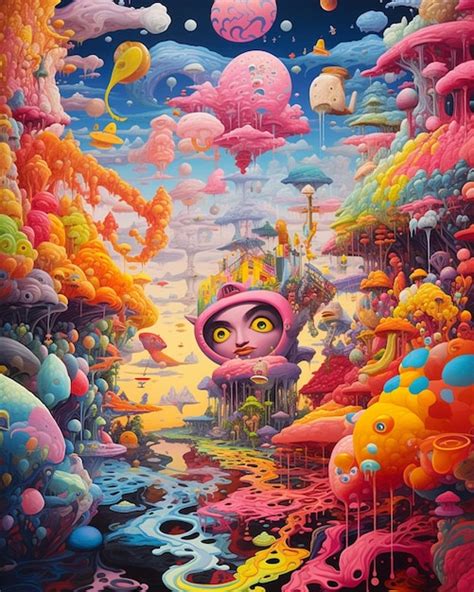 Premium AI Image A Brightly Colored Painting Of A Surreal Landscape