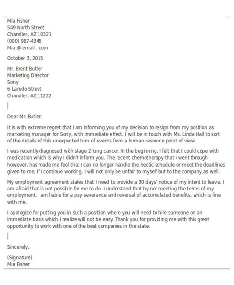 Resignation Letter For Mental Health Reasons
