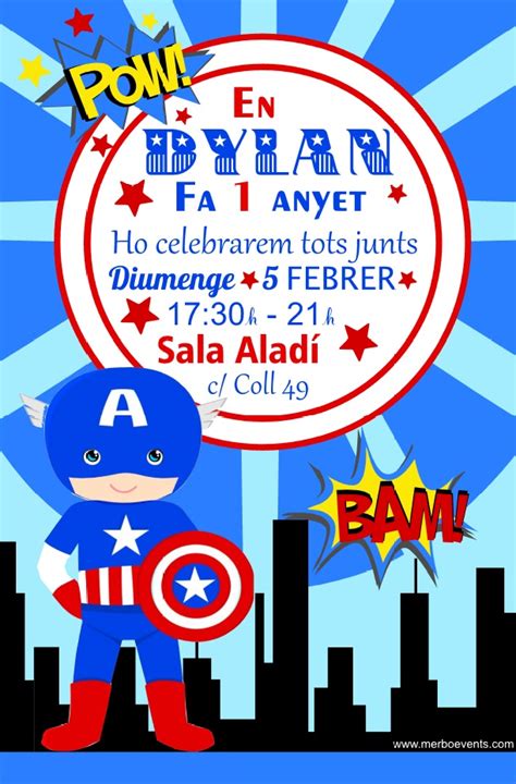 Invitación Cumpleaños Capitán América Digital Merbo Events
