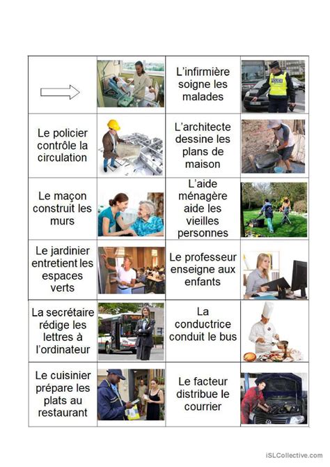 Domino des métiers Français FLE fiches pedagogiques pdf doc
