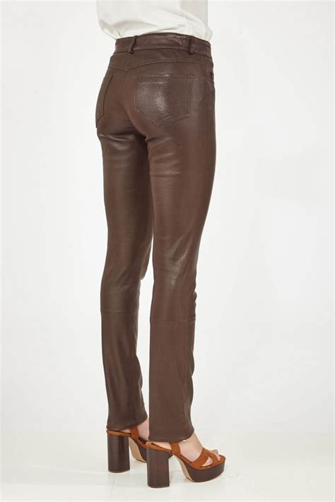 Pantalon En Cuir D Agneau Stretch Marron Ventcouvert AGNES Marron